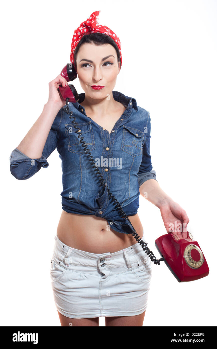 Woman old fashioned phone hi-res stock photography and images - Alamy