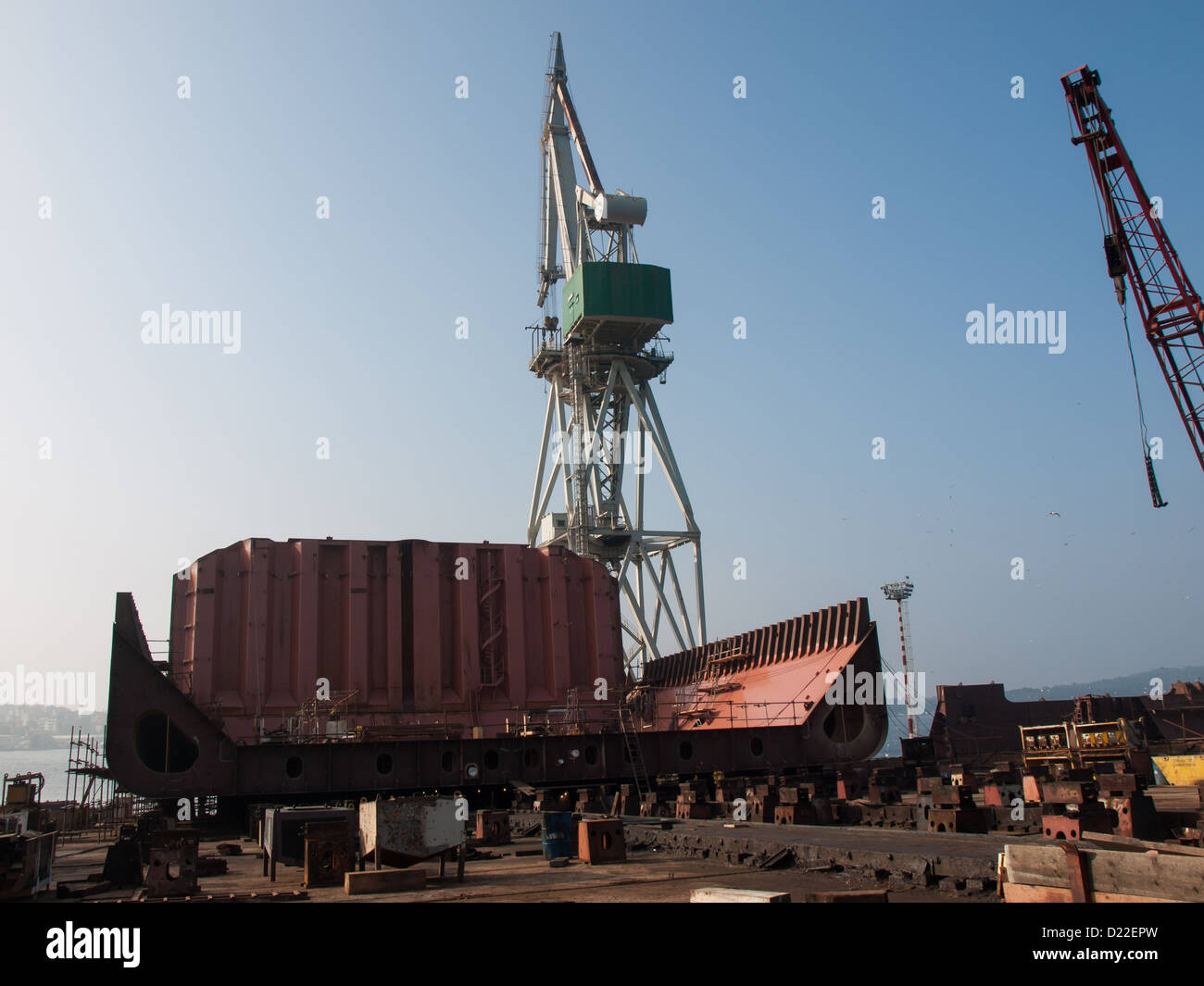 shipyard with section of a ship on the dock Stock Photo - Alamy
