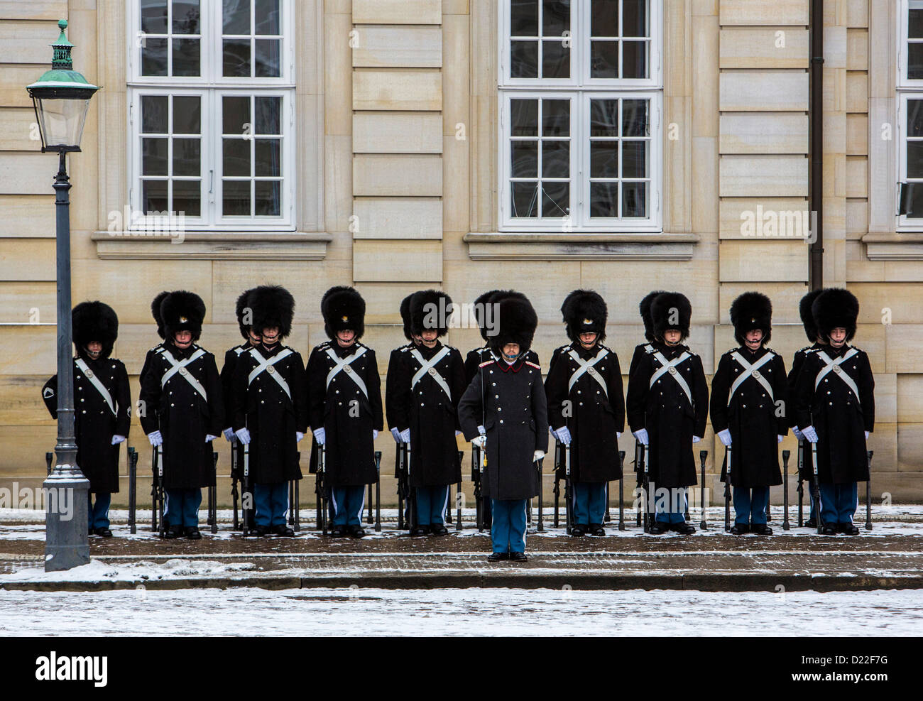 Danish Royal guard, royal palace in Copenhagen. Changing the guard ...