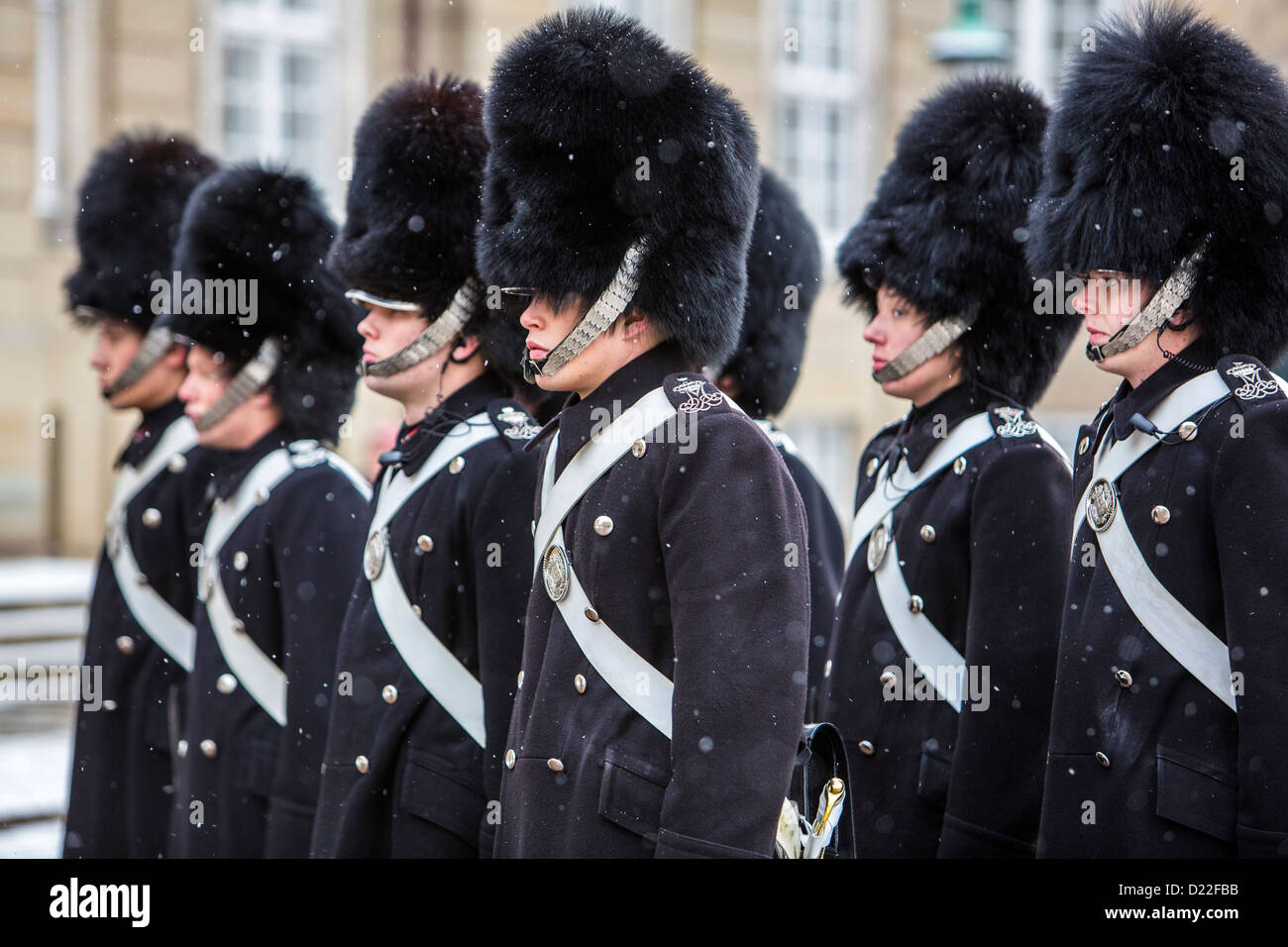 Danish Royal guard, royal palace in Copenhagen. Changing the guard ...