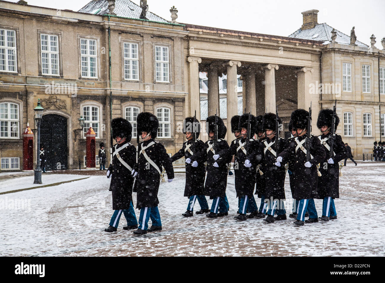 Danish Royal guard, royal palace in Copenhagen. Changing the guard ...