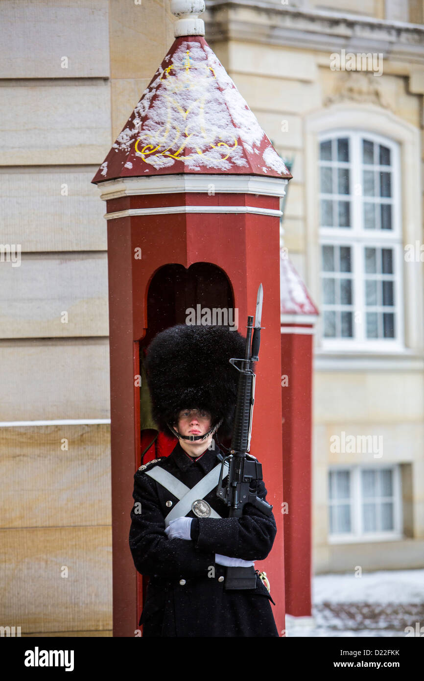 Danish Royal guard, royal palace in Copenhagen. Changing the guard ...