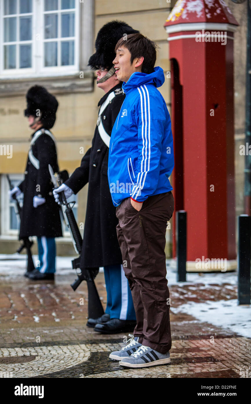 Danish Royal guard, royal palace in Copenhagen. Changing the guard ...