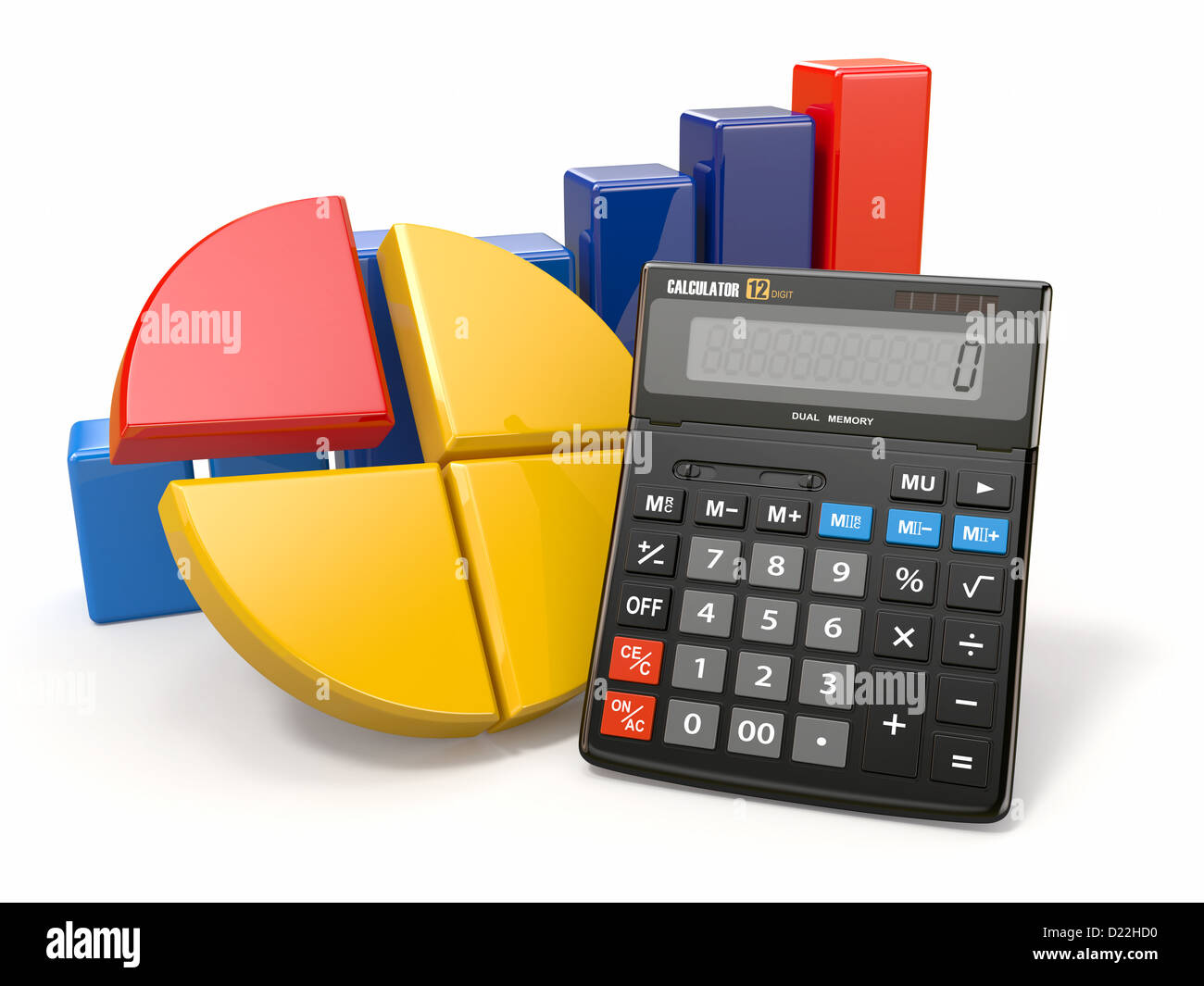 Business analytics. Calculator and graphics on white background Stock ...