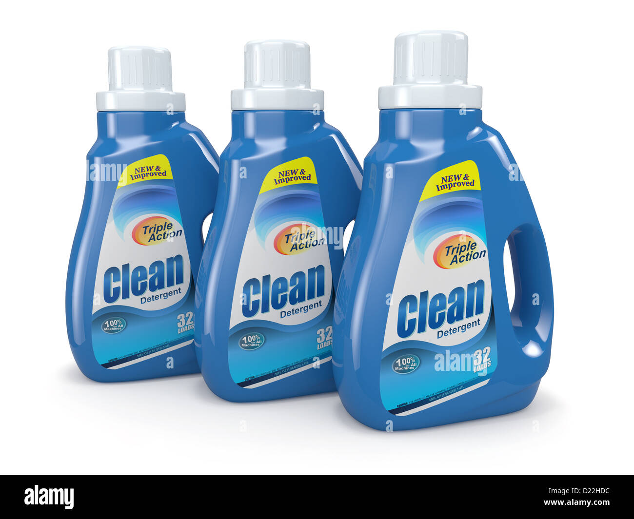 Plastic detergent bottles on white background. Cleaning products. 3d ...