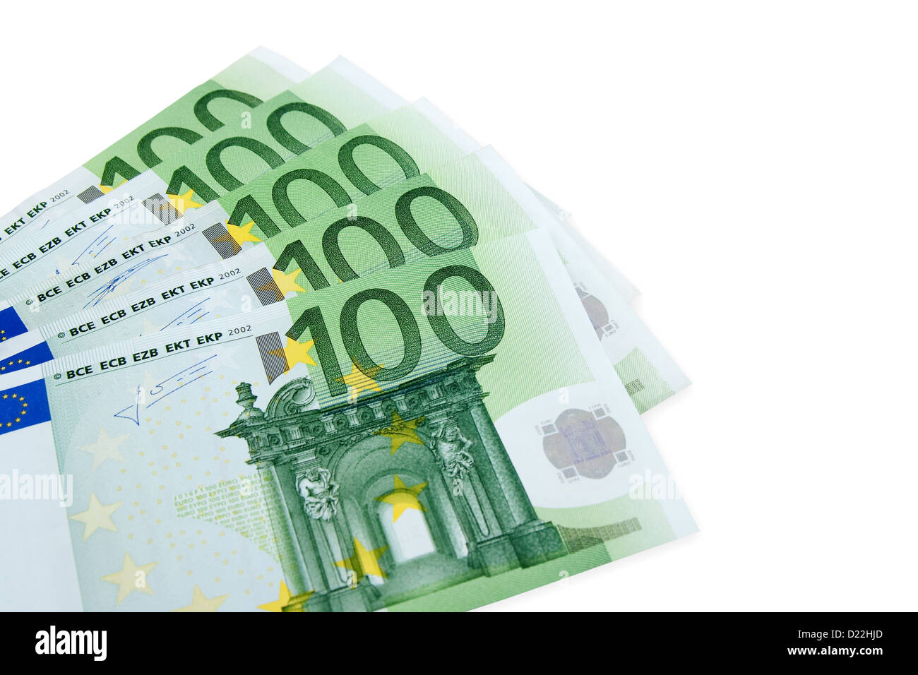 Hundred euro banknotes isolated on white background Stock Photo - Alamy