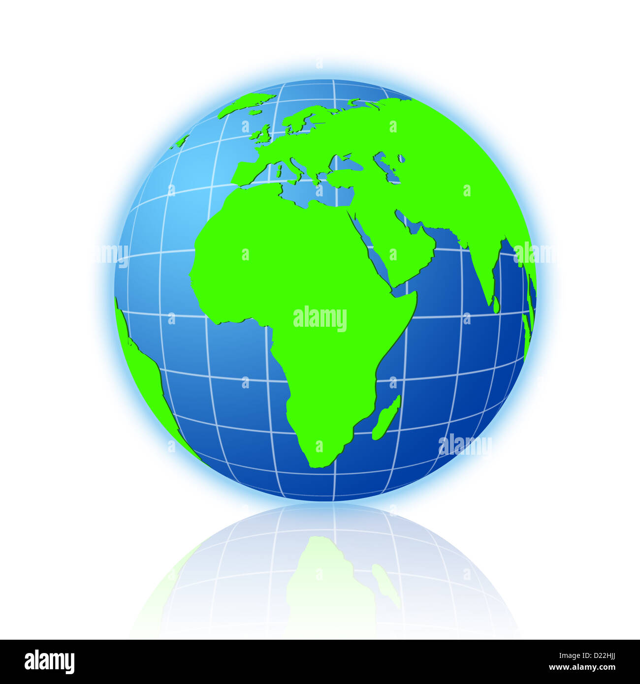 Green world globe with reflection on a white background (clipping path ...