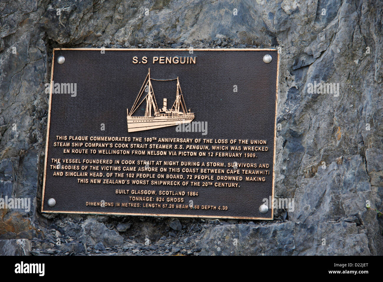 This plague commemorates the wrecked steamer, S.S. Penguin which sunk ...