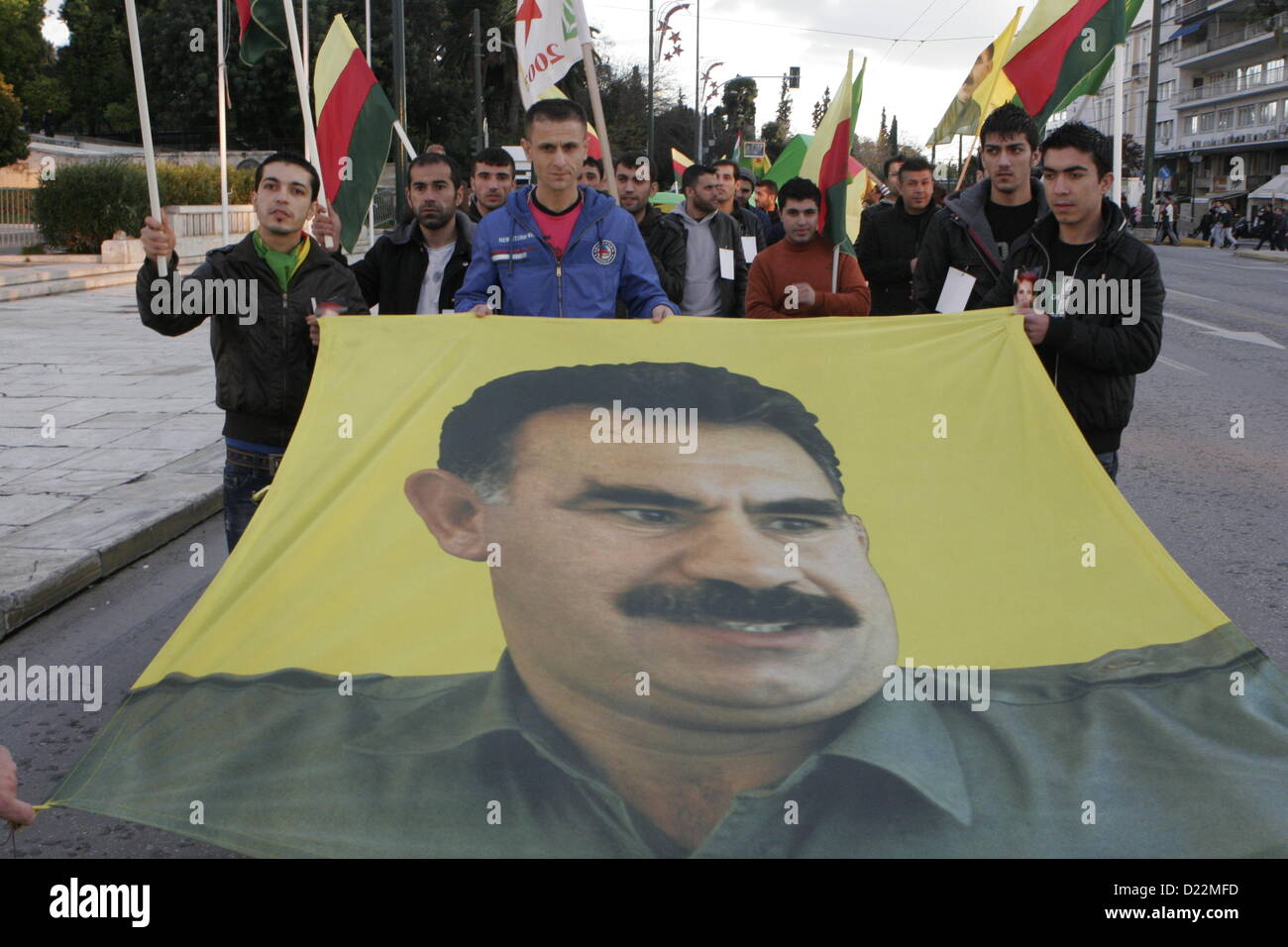 Athens, Greece. 12th January 2013. Kurds chant slogans and holding ...