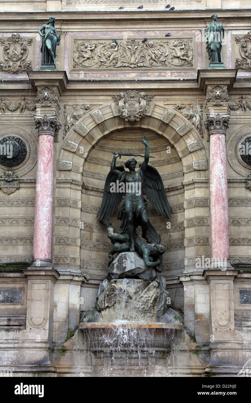 Fountain Saint Michael at Place Saint Michael in Paris, France Stock ...