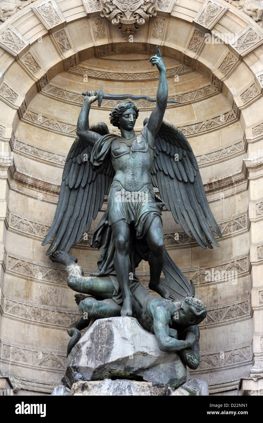 Fountain Saint Michael at Place Saint Michael in Paris, France Stock ...