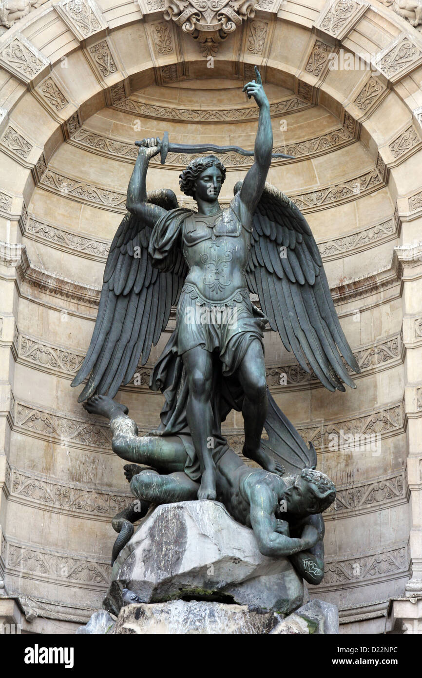 Fountain Saint Michael at Place Saint Michael in Paris, France Stock ...