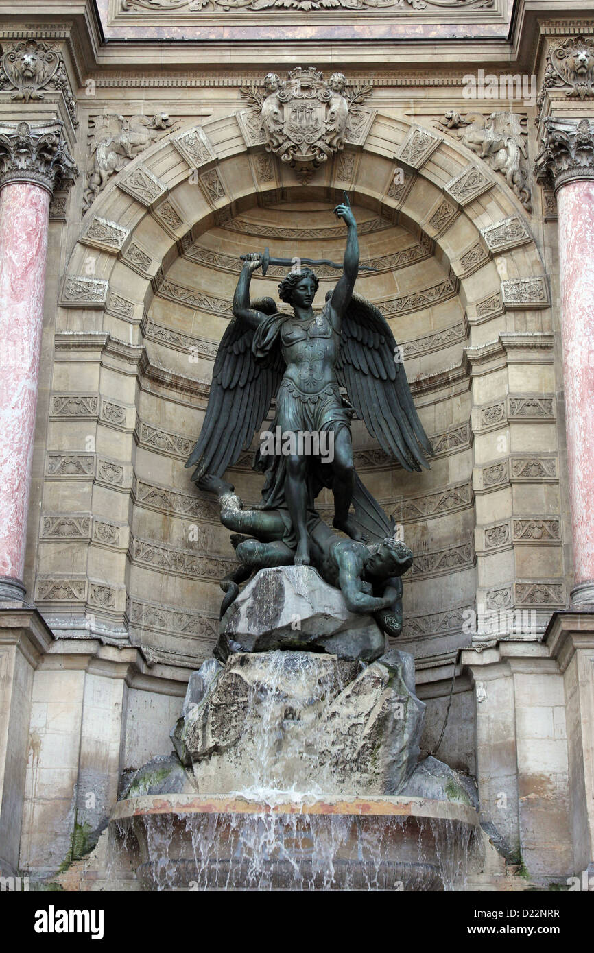 Fountain Saint Michael at Place Saint Michael in Paris, France Stock ...