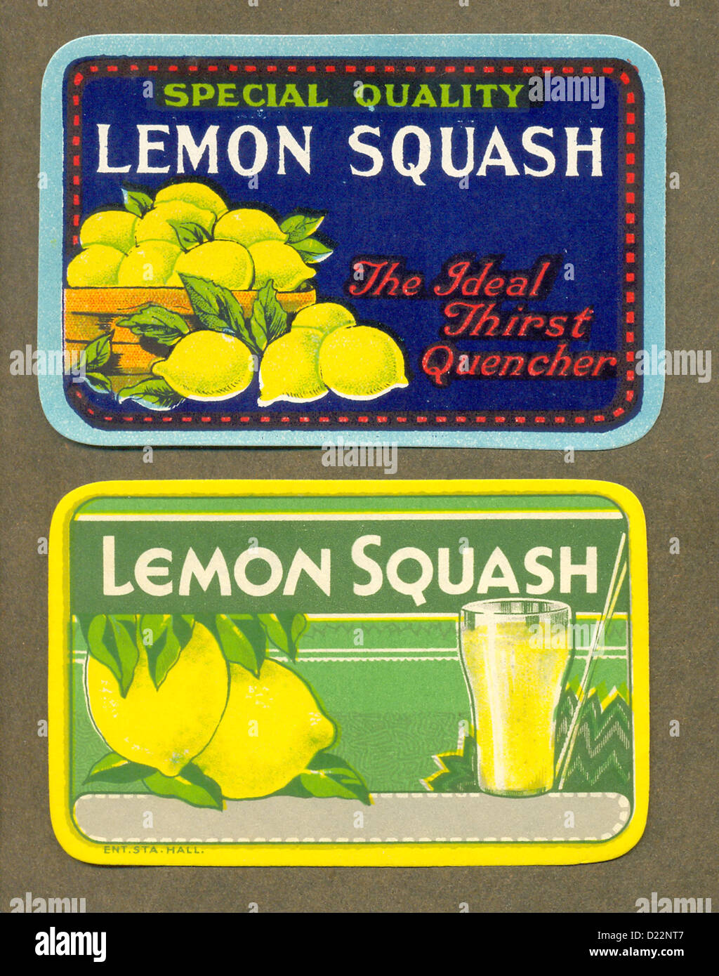 Labels for Lemon Squash bottles Stock Photo - Alamy