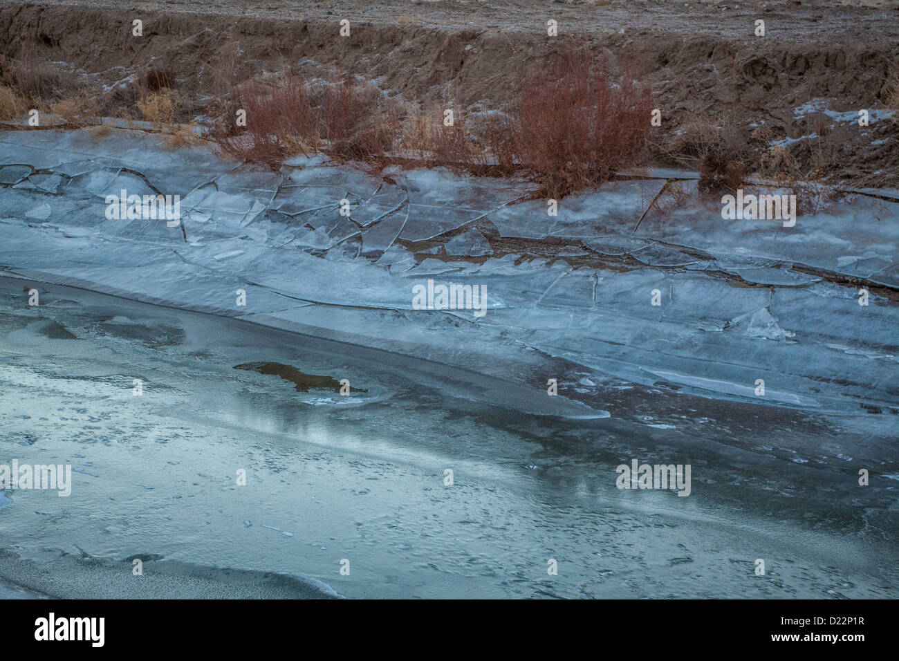Broken Ice in a recently drained canal in Northern Nevada Stock Photo ...