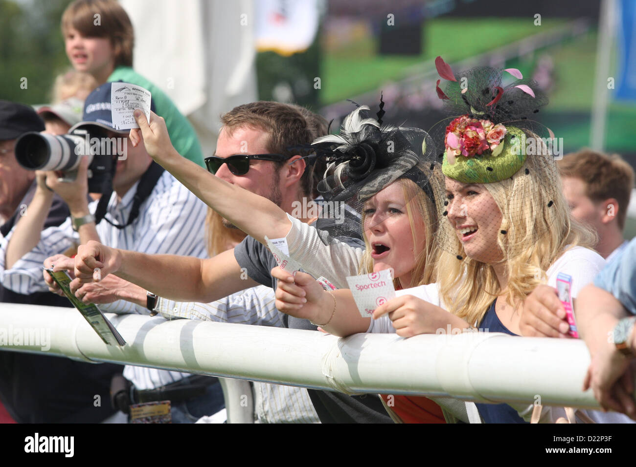 Hamburg, Germany, women cheering at a horse race at Hamburg Airport ...