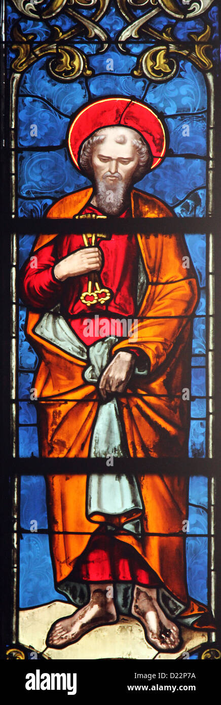 Saint Peter apostle, stained glass window from Saint Germain-l ...