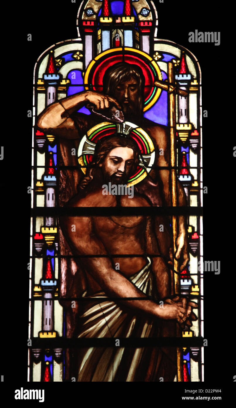Baptism of the Lord, stained glass window from Saint Germain-l ...