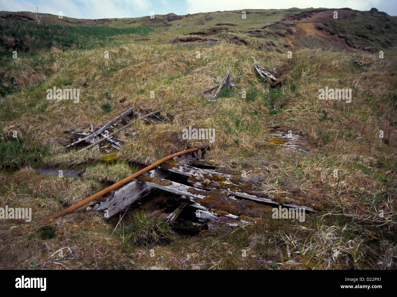 Collapsed World War II Japanese tunnel on Kiska Island, Alaska Stock ...