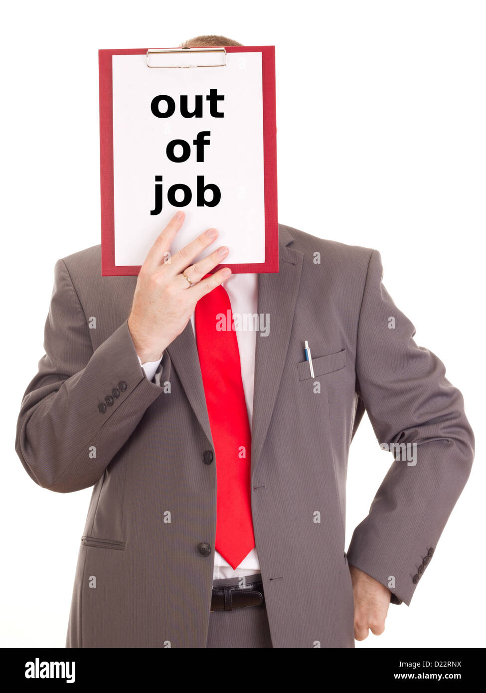Businessman with clipboard: out of job Stock Photo - Alamy