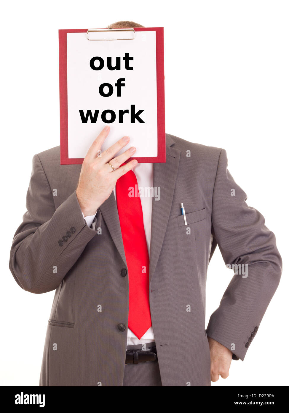 Businessman with clipboard: out of work Stock Photo - Alamy