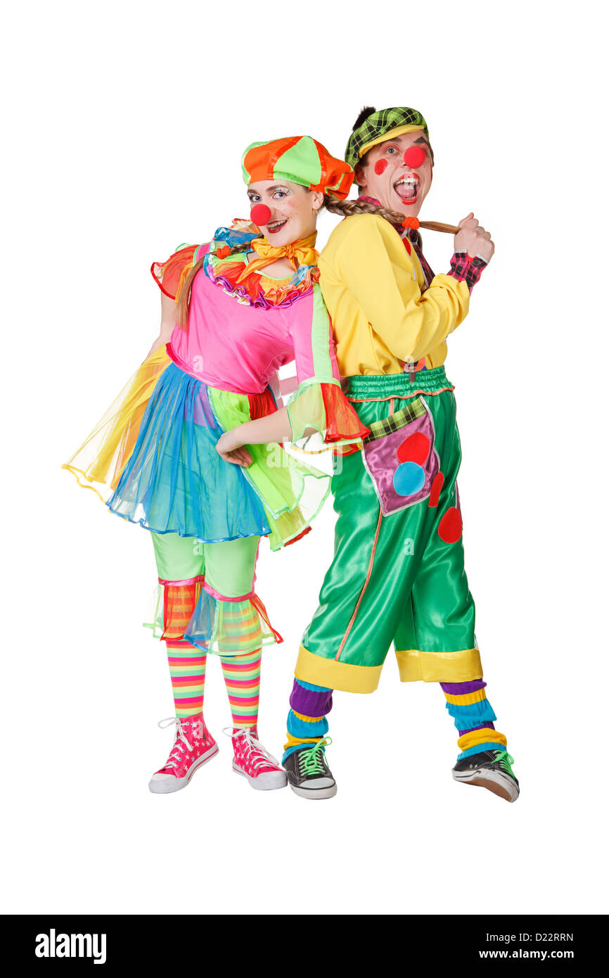 Couple of happy clowns. Isolated on white Stock Photo - Alamy