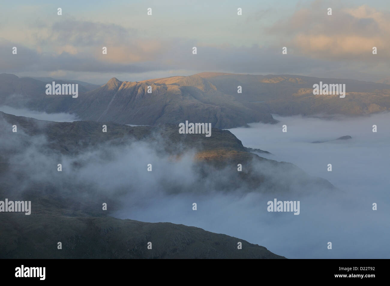 View from the summit of Wetherlam over a temperature inversion towards ...