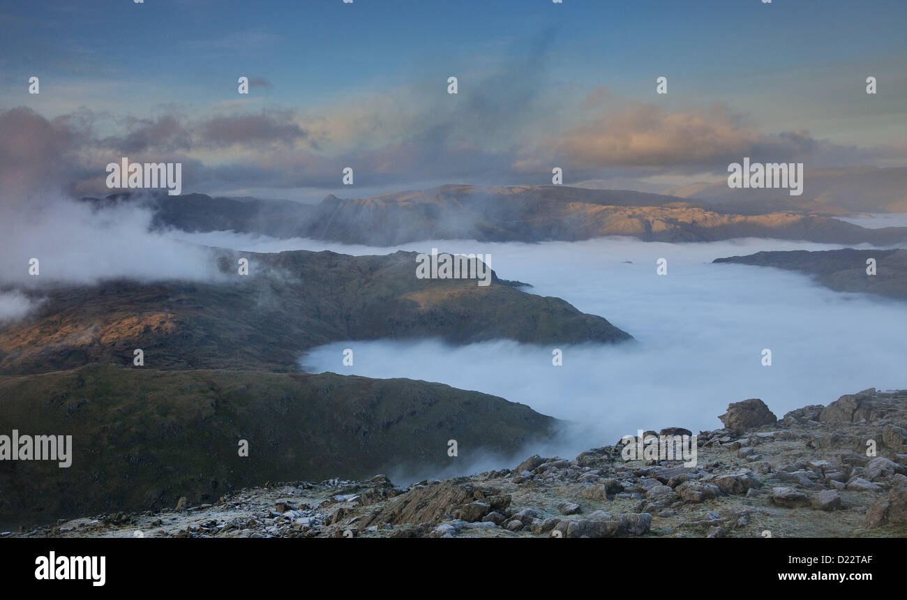View from the summit of Wetherlam over a temperature inversion towards ...