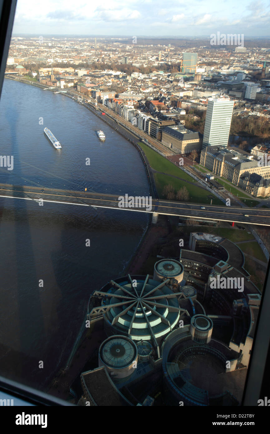 View from inside the Rheinturm Television Tower, Media Harbour ...