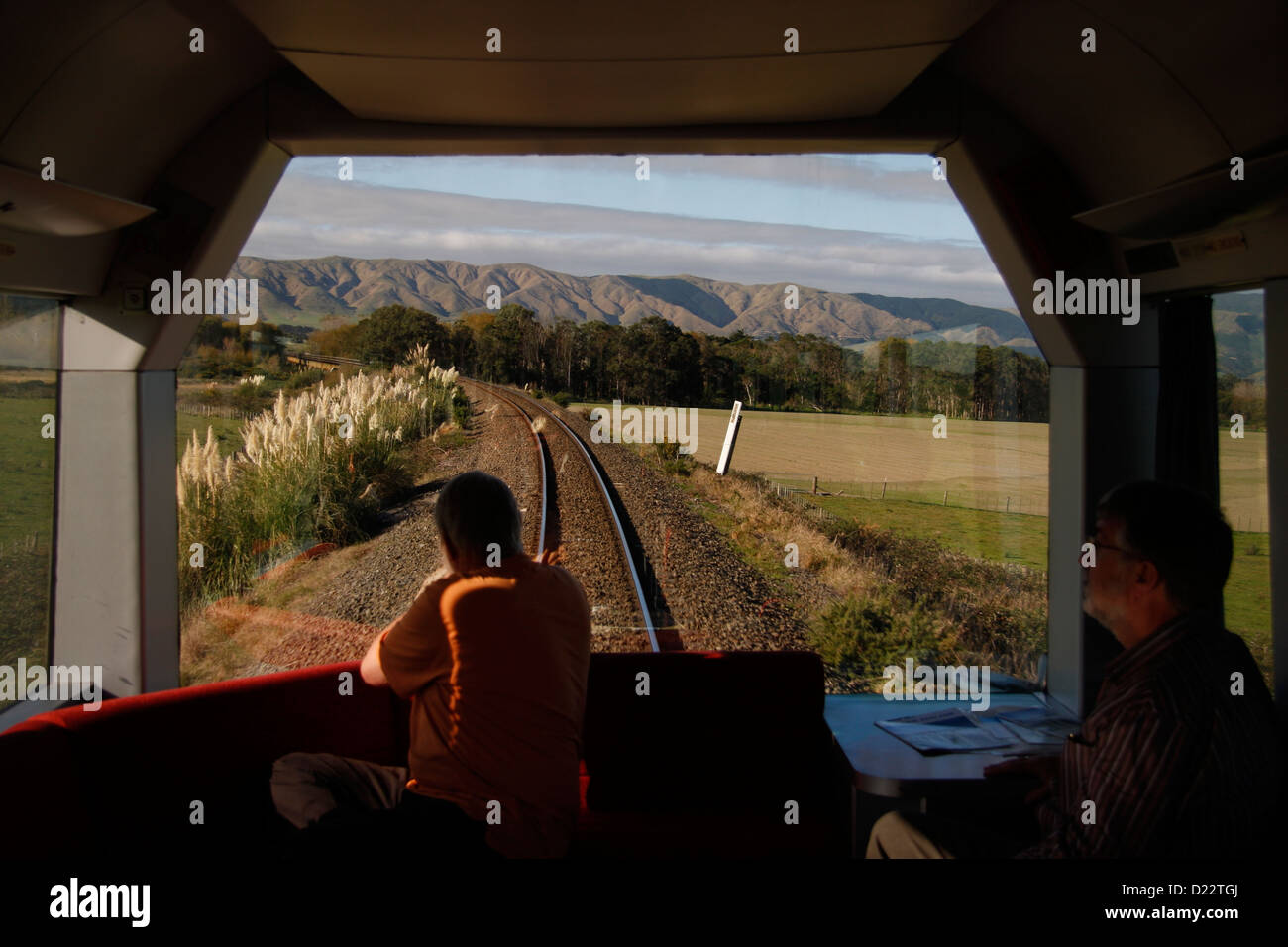 View of farmland and rail tracks from the common room on the Overlander ...