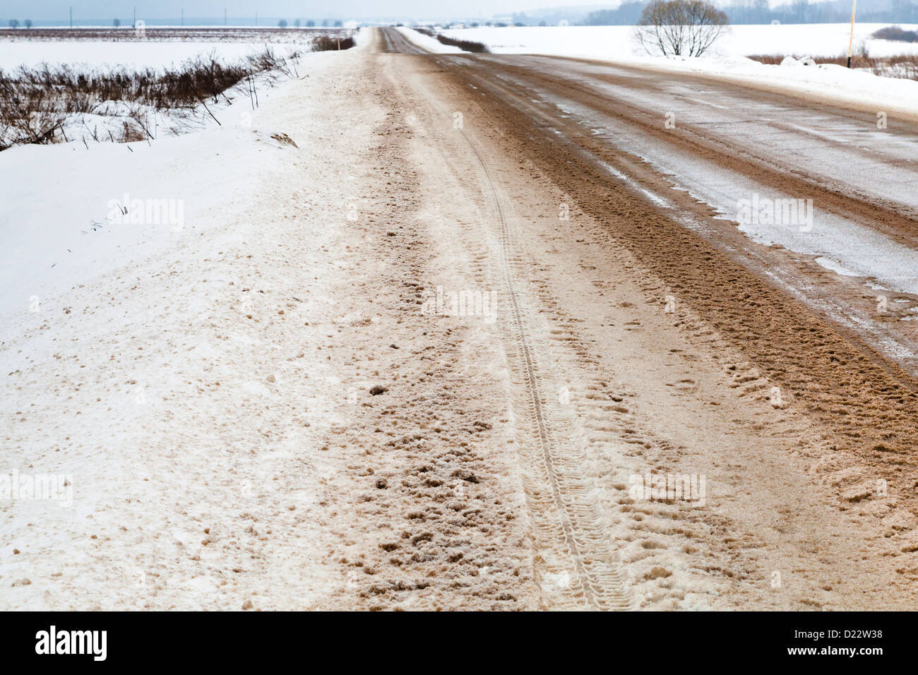 snow country road in winter day Stock Photo - Alamy