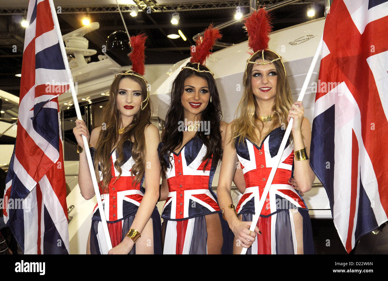 London, UK. 12th January 2013. London - Union Jack clad models at the ...