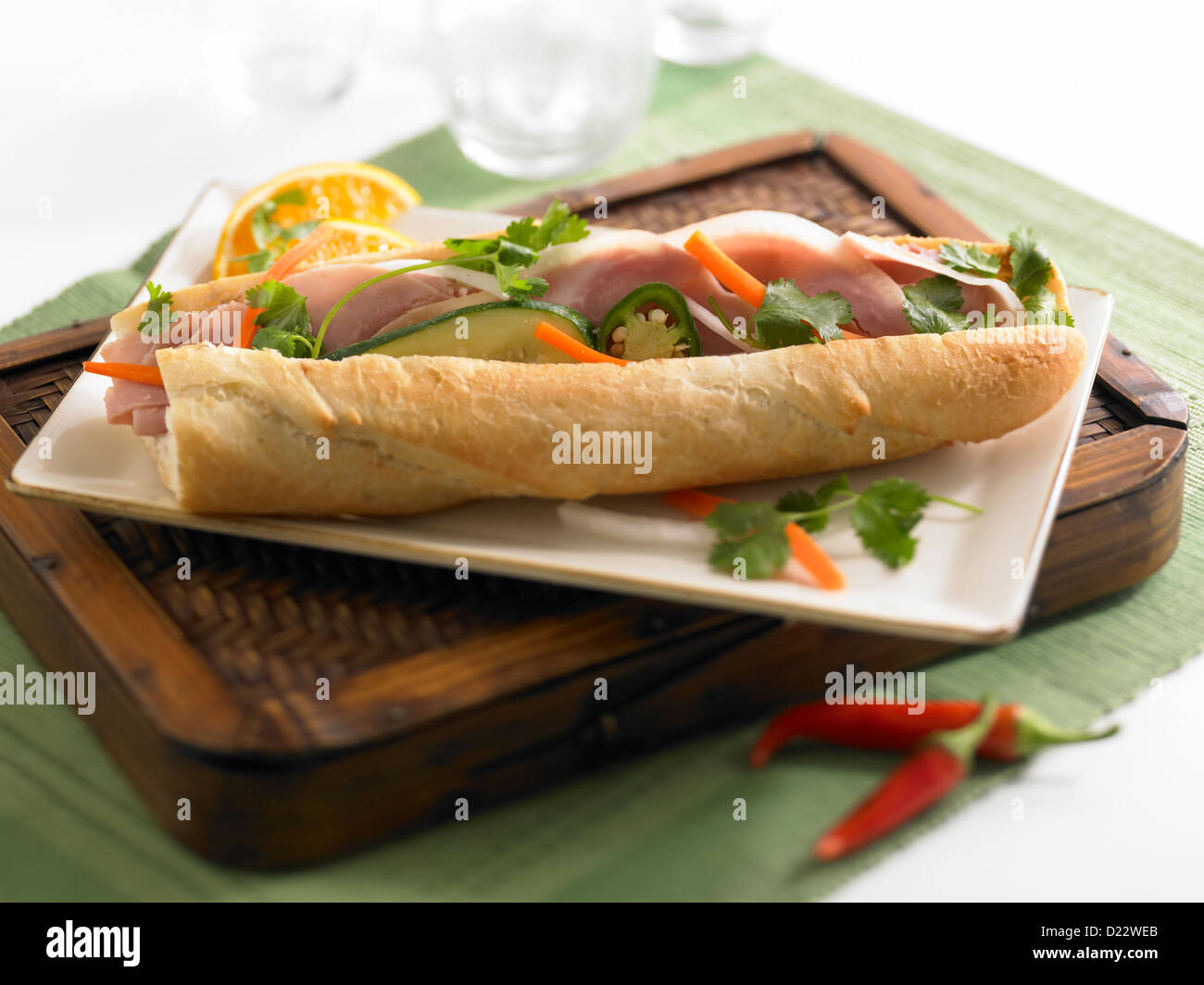 Ham and vegetable sub deli sandwich Stock Photo - Alamy