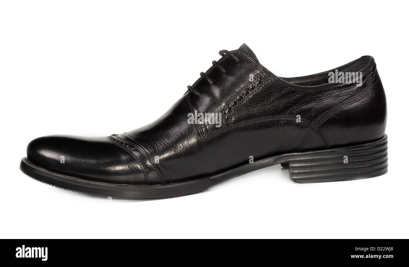 Sideways view of a mans low heeled classical black shoe with laces for ...