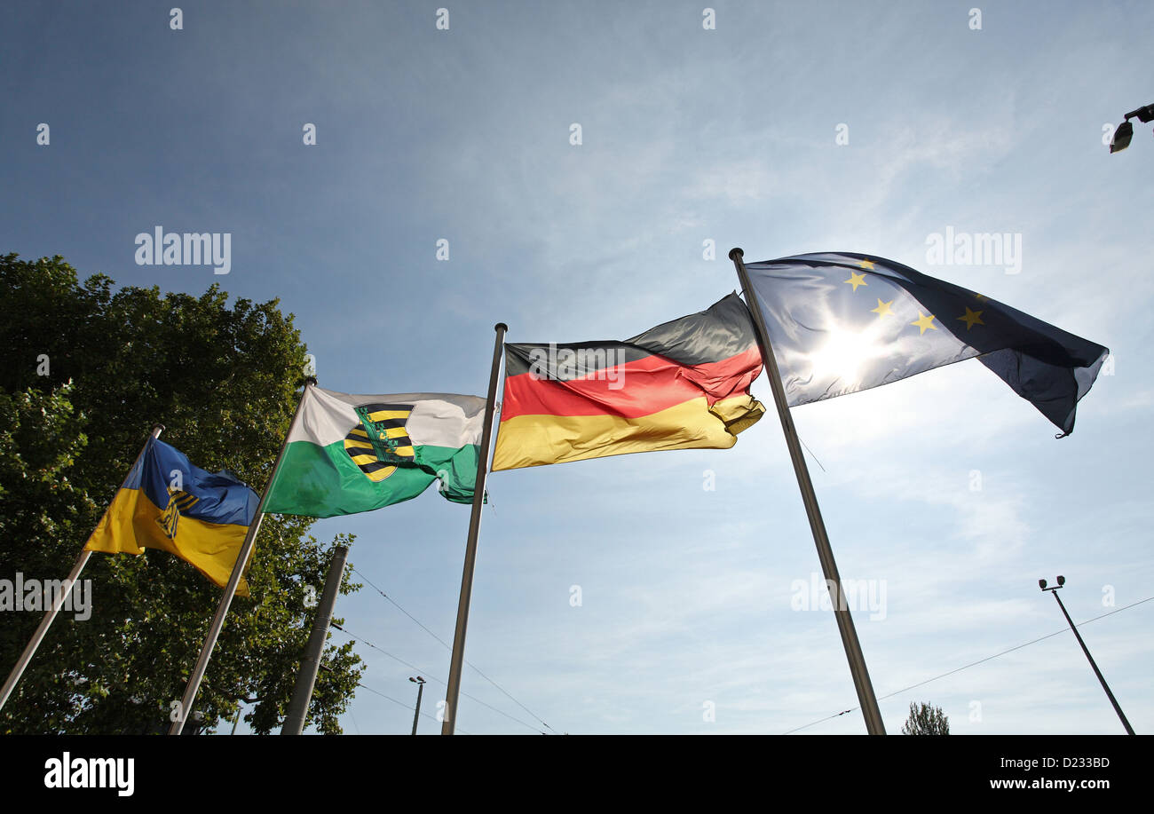 Leipzig, Germany, flags of Leipzig, Germany and Europe Stock Photo - Alamy