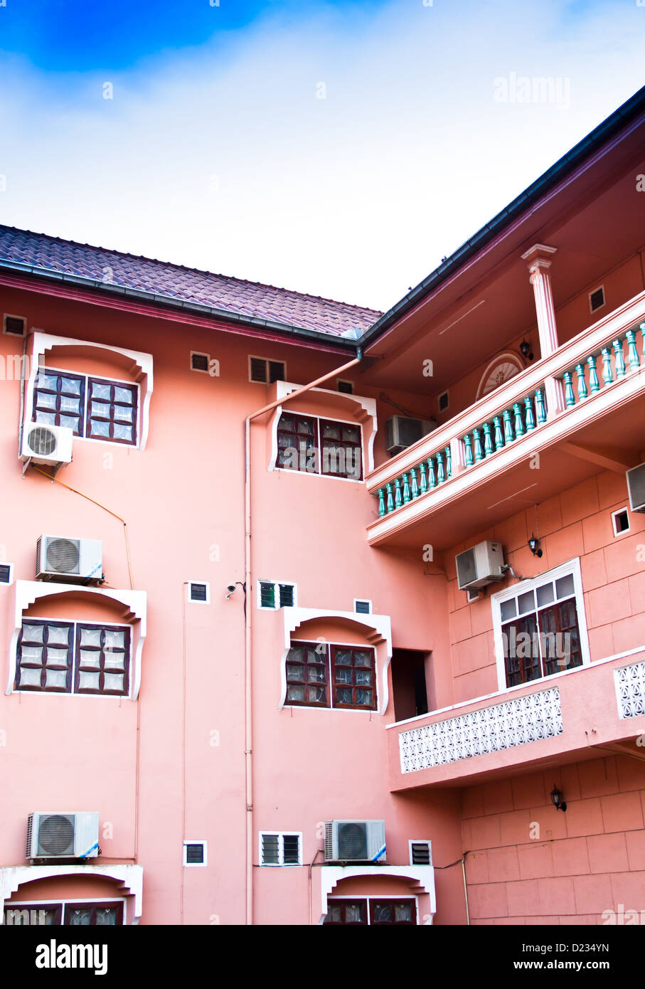 Pink hotel for tourists who travel to the suburbs of Laos Stock Photo ...