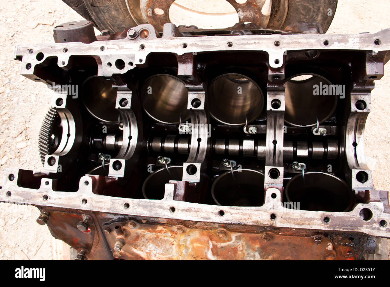 Crankshaft room of engine Were split apart on ground background Stock ...