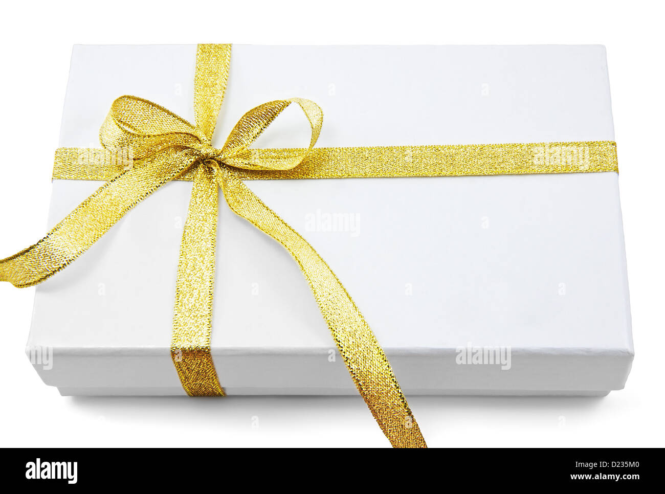 White gift box with gold ribbon isolated on a white background Stock ...