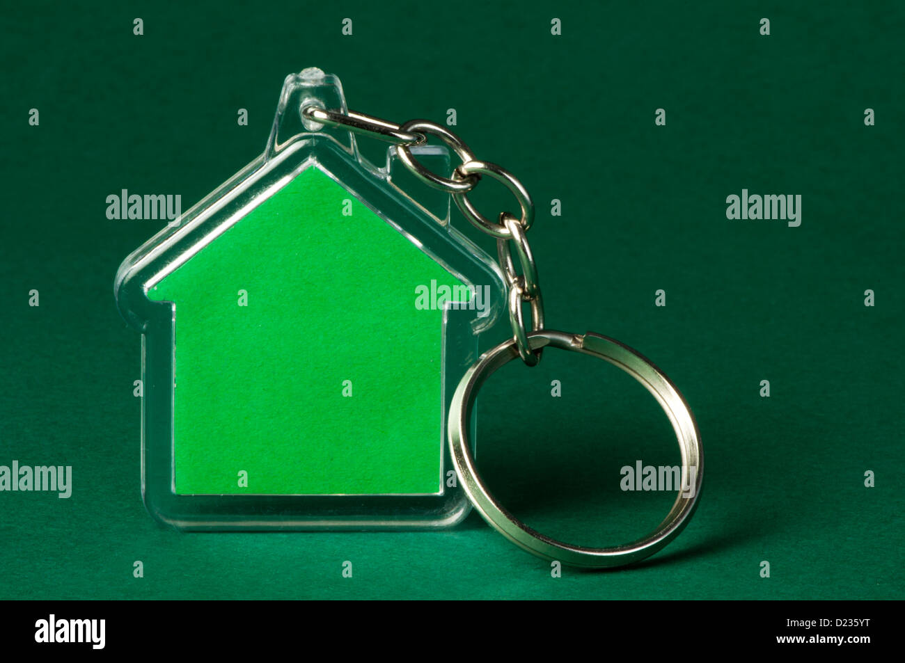 Keychain with figure of green house on green background Stock Photo - Alamy