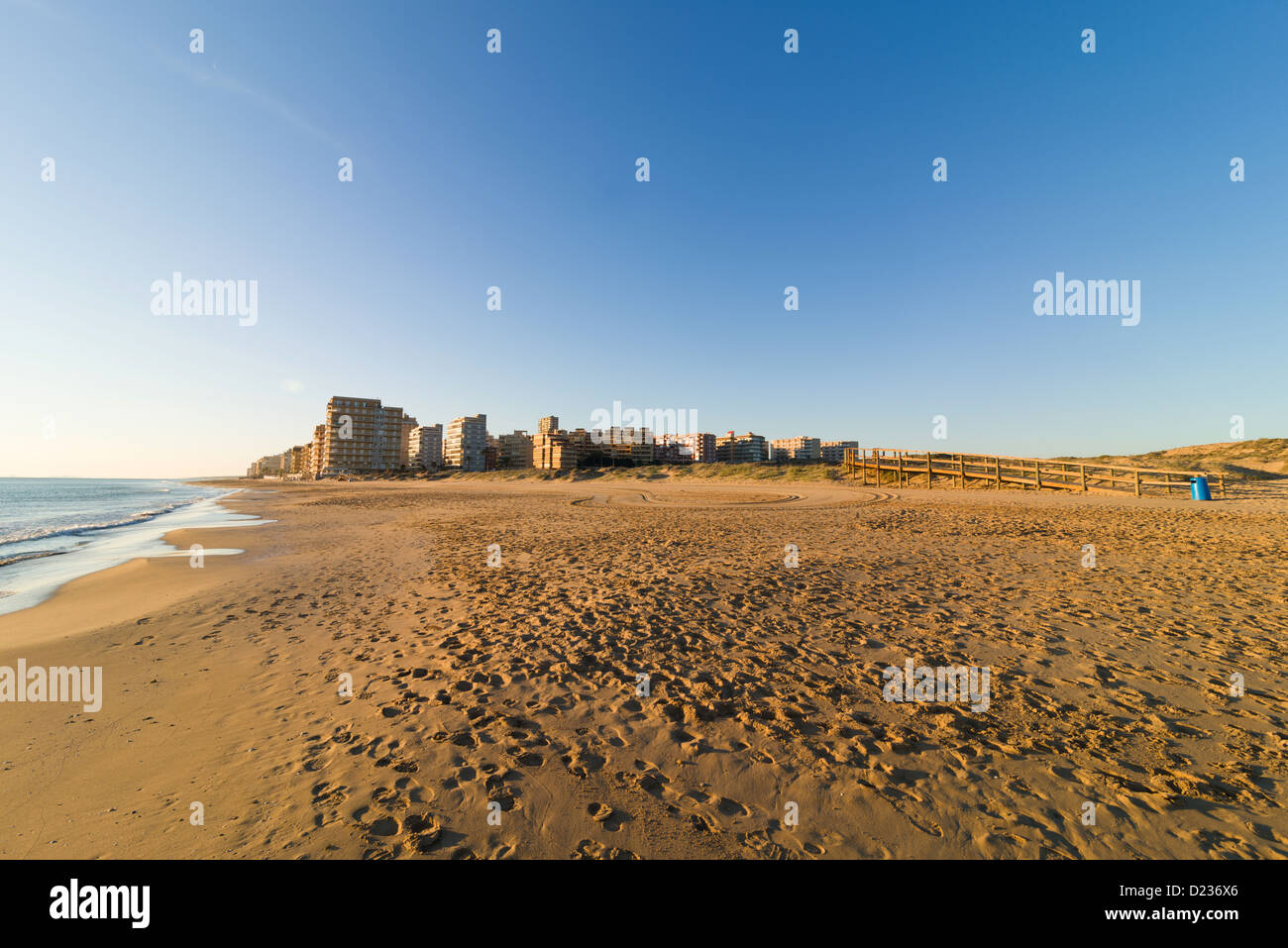 Arenales beach resort in early morning light, Costa Blanca, Spain Stock ...