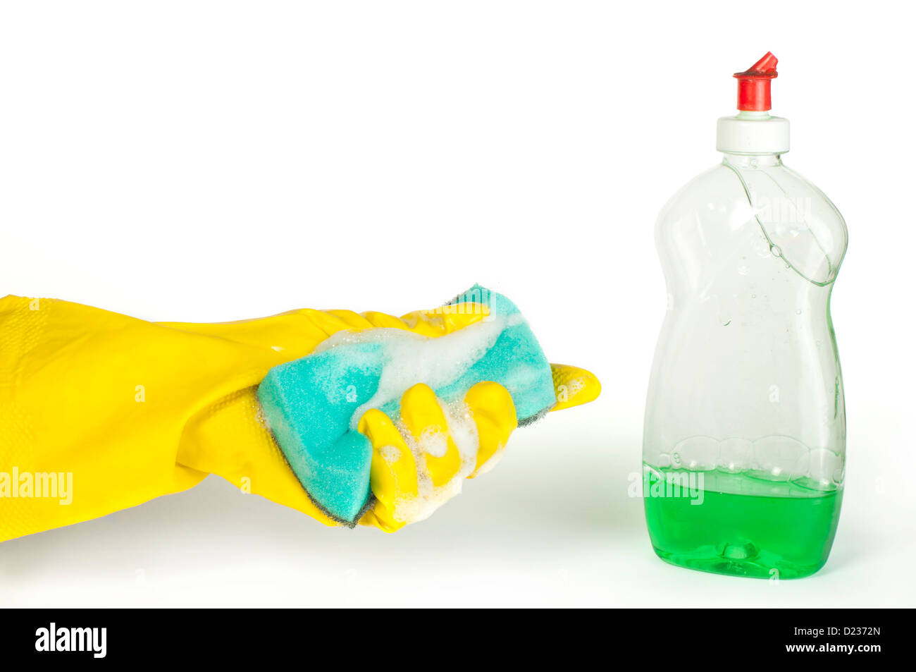 Hand held sponge for washing dishes and detergent. White isolated Stock ...