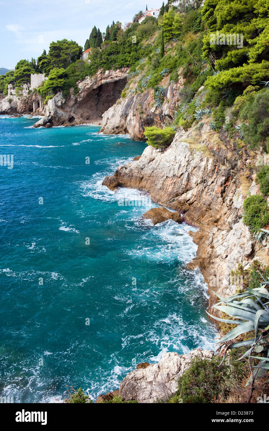 Cliffs on the Adriatic Sea scenic coastline near Dubrovnik in Southern ...