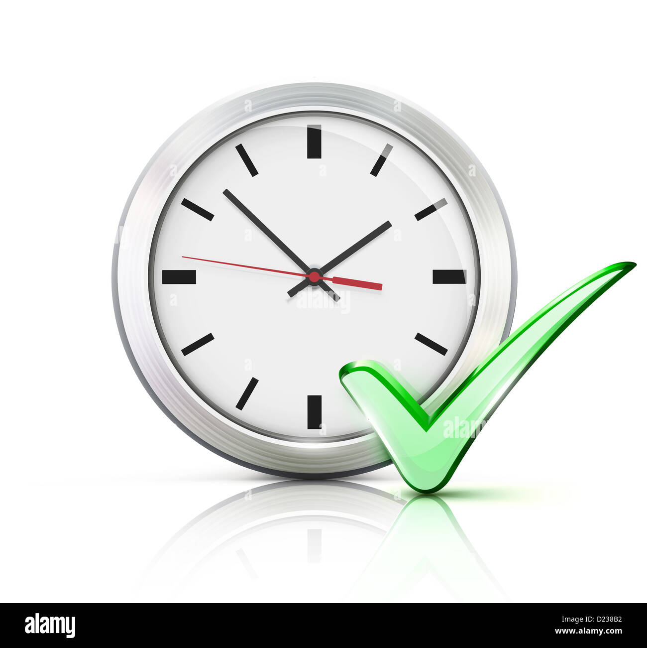 timing concept with classic office clock and check mark icon isolated ...