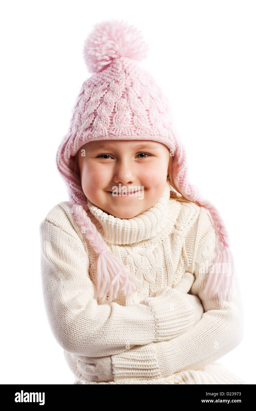 Little girl in warm clothes. Studio shot Stock Photo - Alamy