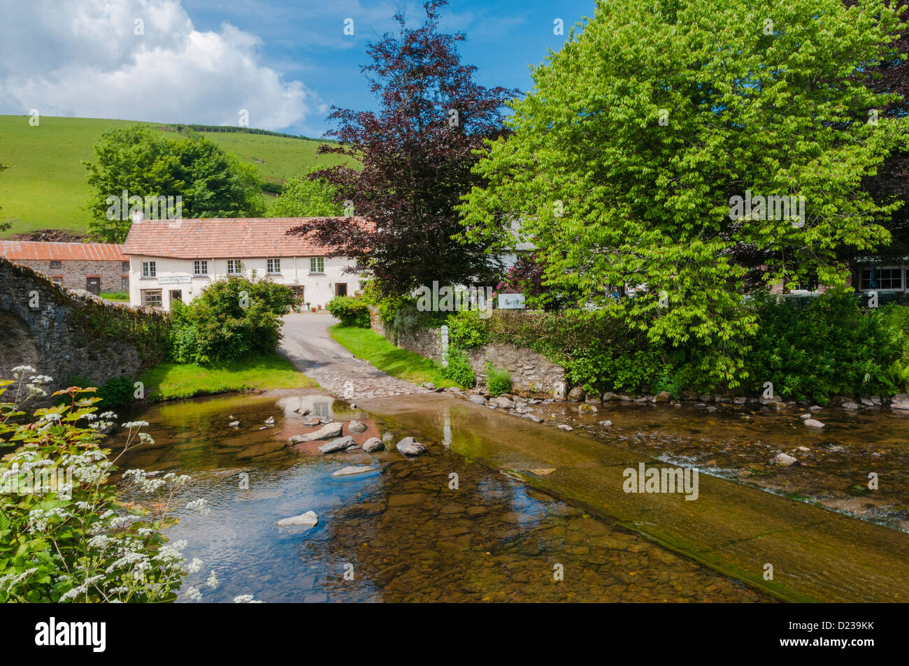 Ford and bridge that cross Badgworthy Water with Lorna Doone Farm ...