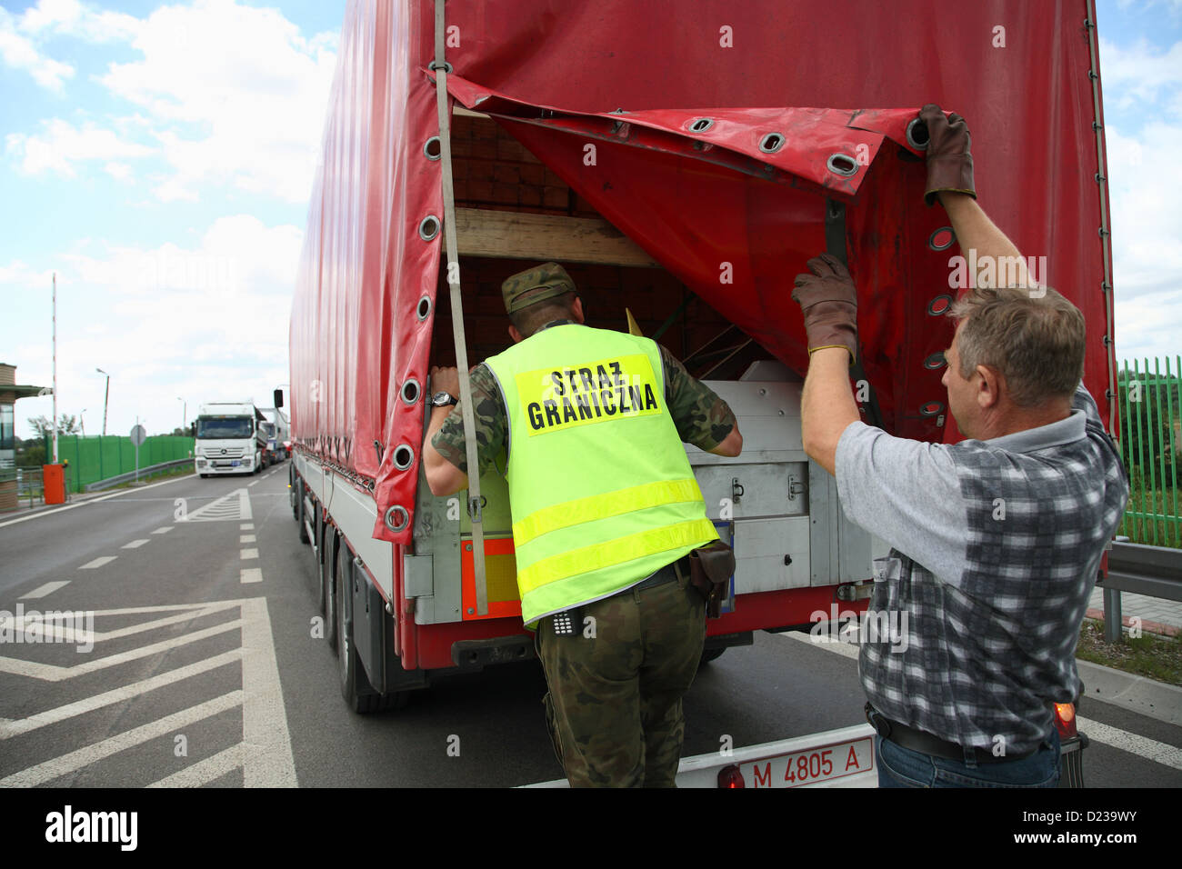 Koroszczyn, Poland, a Polish border guards in the control of a truck ...