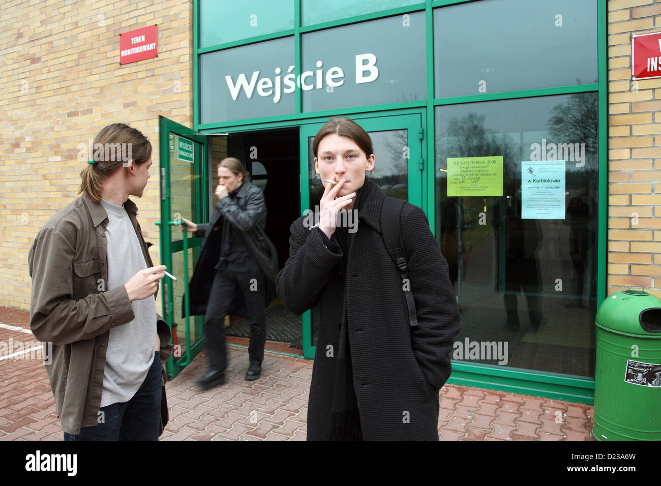Poznan, Poland, smoking in front of the University Students Stock Photo ...