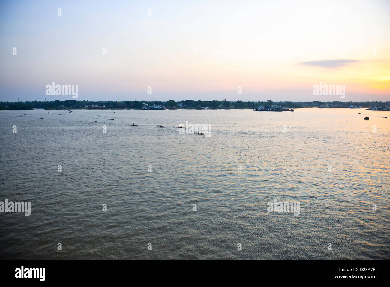 Irrawaddy River,Dawn,Yangon River Port,Ships at Anchor,Commuting River ...