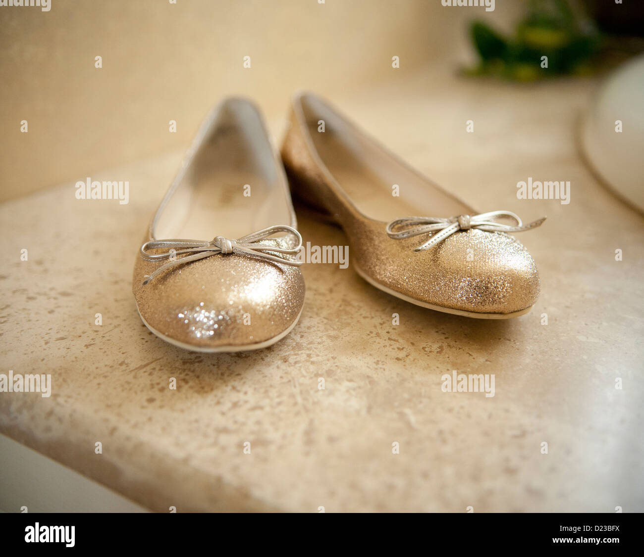 A pair of gold shoes Stock Photo - Alamy