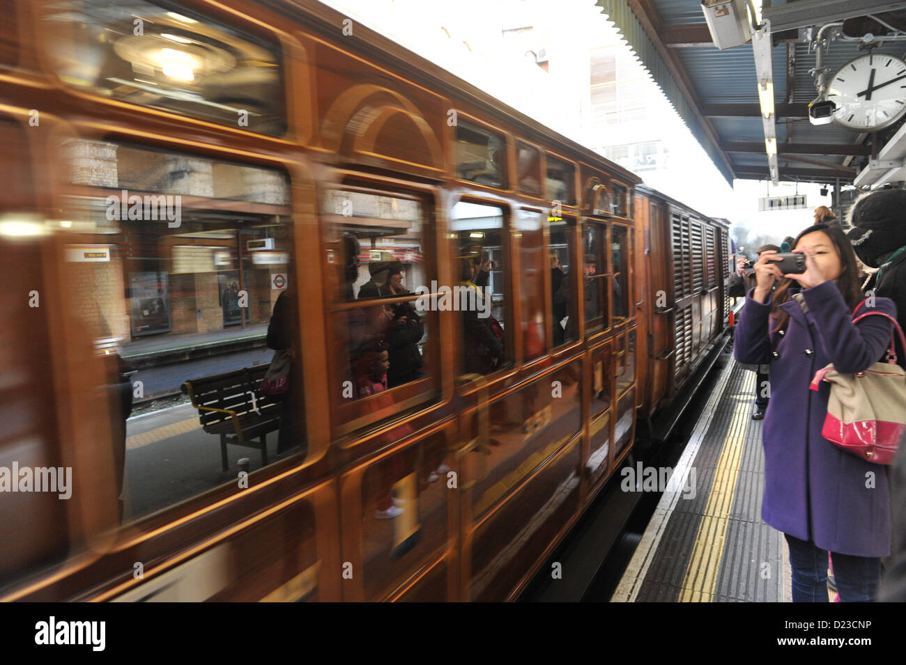 Barbican Station, London, UK. 13th January 2013. A steam train runs on ...